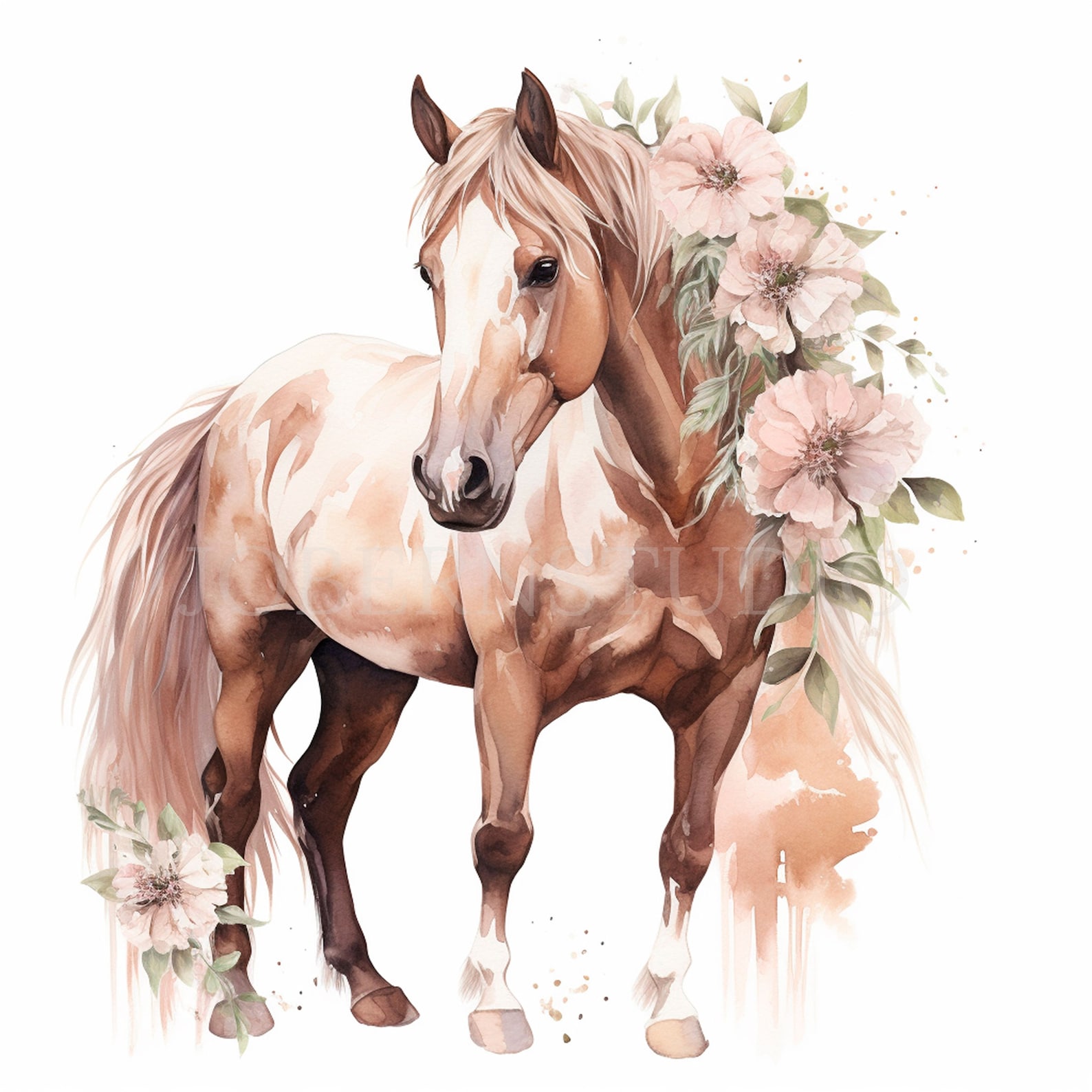 Flower Horse Clipart PNG Bundle 12 High Quality,watercolor Horse ...
