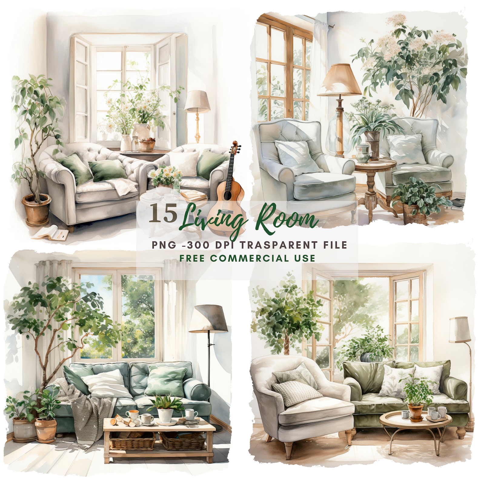 Living Room Clipart Bundle 15 High Quality Png,watercolor Home Decor ...
