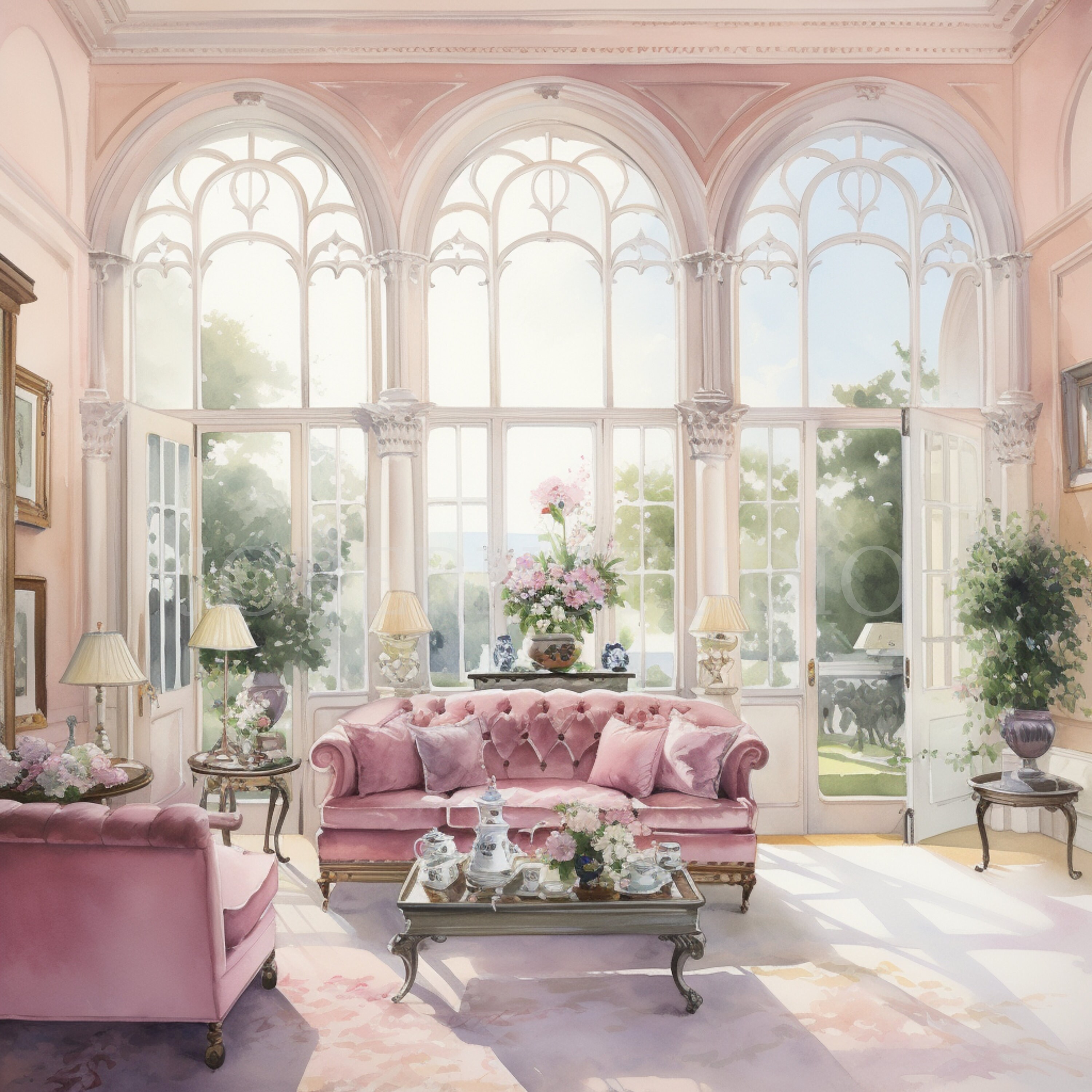 Living Room Clipart Bundle 15 High Quality Jpgs,watercolor Home Decor ...