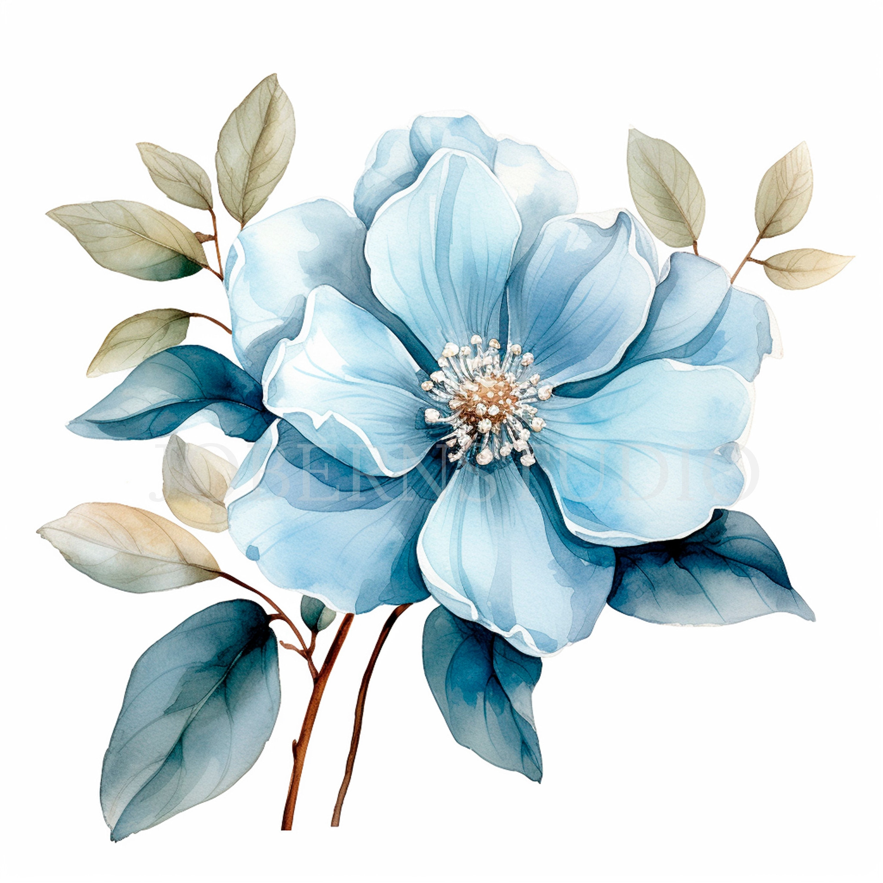Blue Flower Clipart Bundle 10 High Quality PNG, Watercolor Floral ...