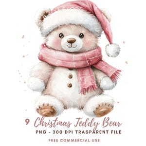 Christmas Teddy Bear Clipart, Watercolor 9 High Quality Png,pink Winter ...