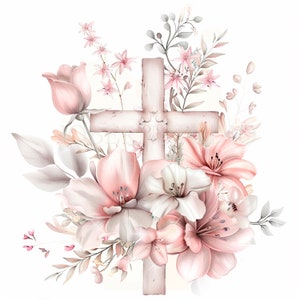 Pink Flower Cross Clipart Bundle 12 High Quality Png,cross Watercolor ...