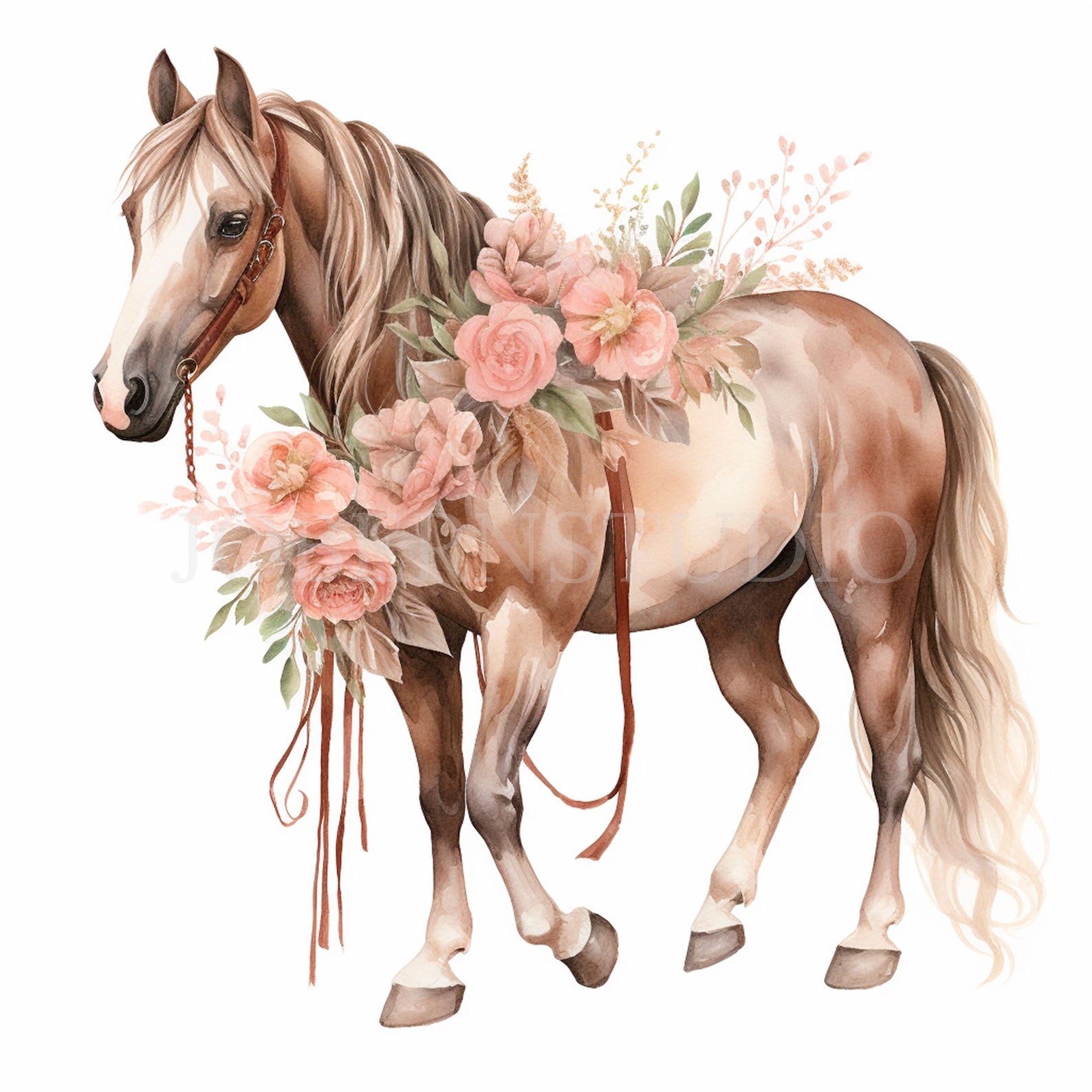 Flower Horse Clipart PNG Bundle 12 High Quality,watercolor Horse ...
