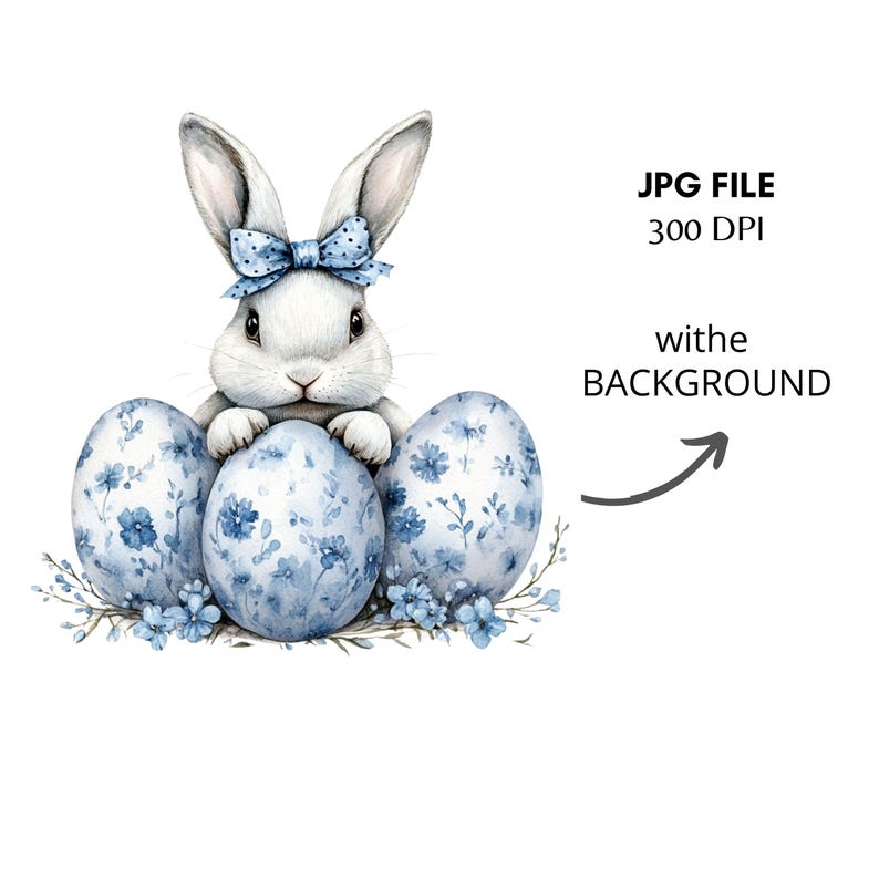 Easter Bunny Blue Clipart PNG Bundle 12 High Quality| Watercolor Bunny ...