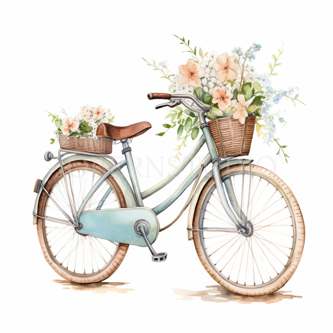 Bike and Flower Clipart Bundle 10 High Quality Png,watercolor Bike ...