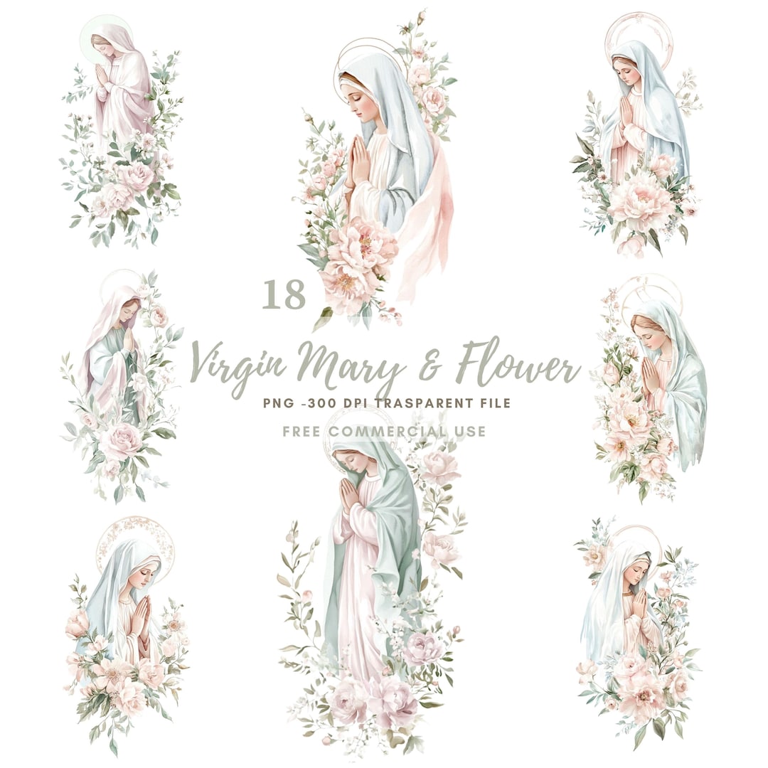 Virgin Mary Flower Clipart,bundle 18 High Quality PNG, Virgin Mary and ...