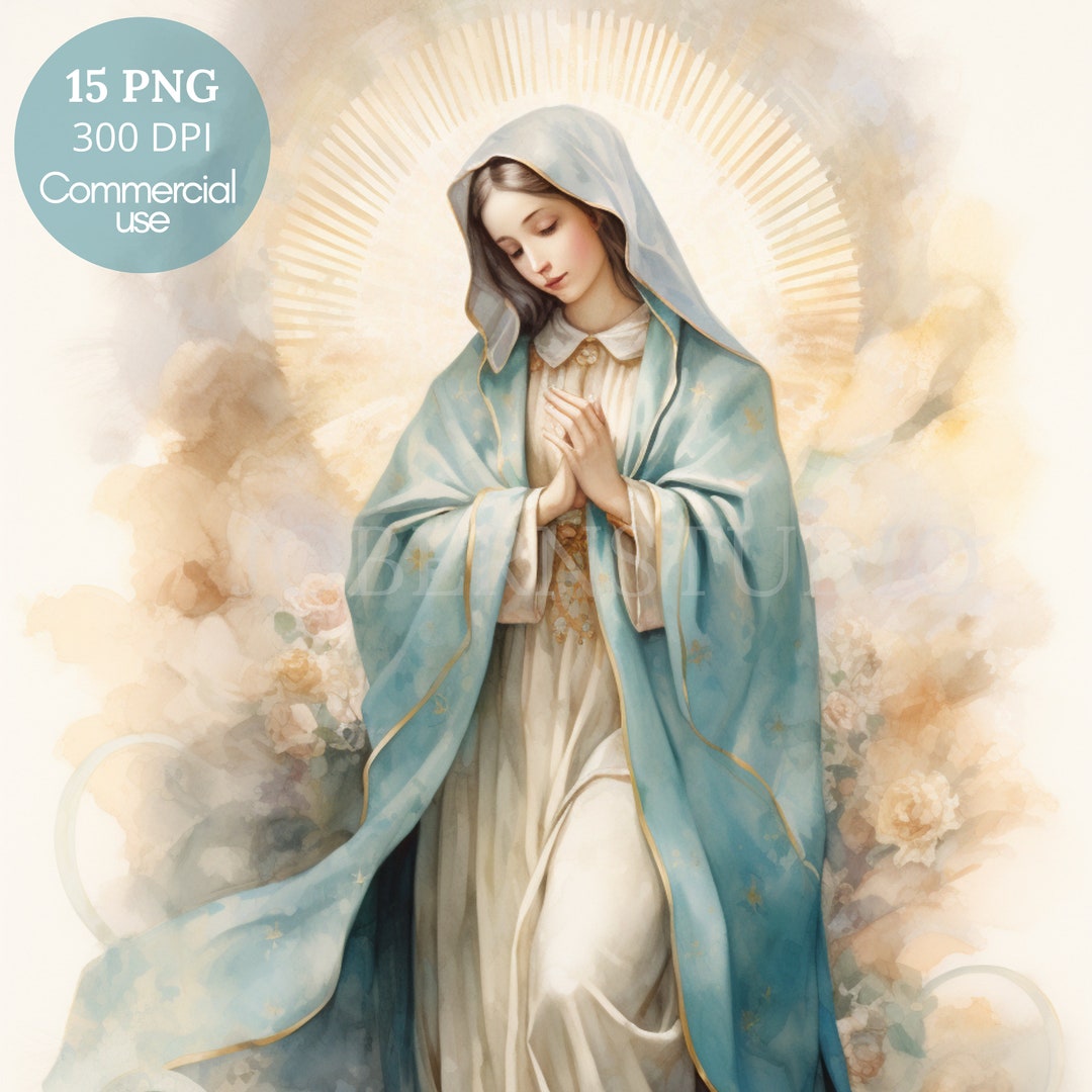 Watercolor Virgin Mary Clipart,bundle 15 High Quality Png,vintage Holy ...