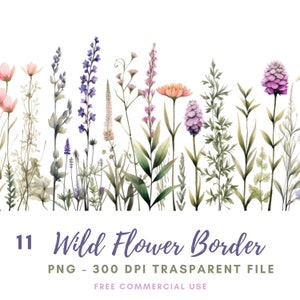 Wild Flower Border Clipart Bundle 11 High Quality Png,watercolor Floral ...