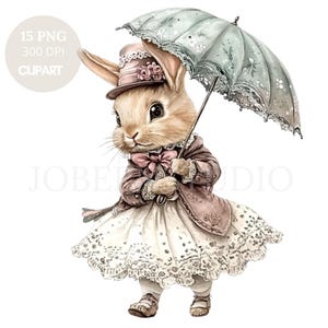 Bunny With Umbrella Clipart PNG Bundle 15 High Quality, Watercolor ...
