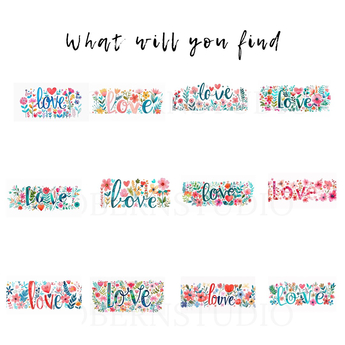 Love Flower Border Clipart Bundle 12 High Quality Png,watercolor Floral ...