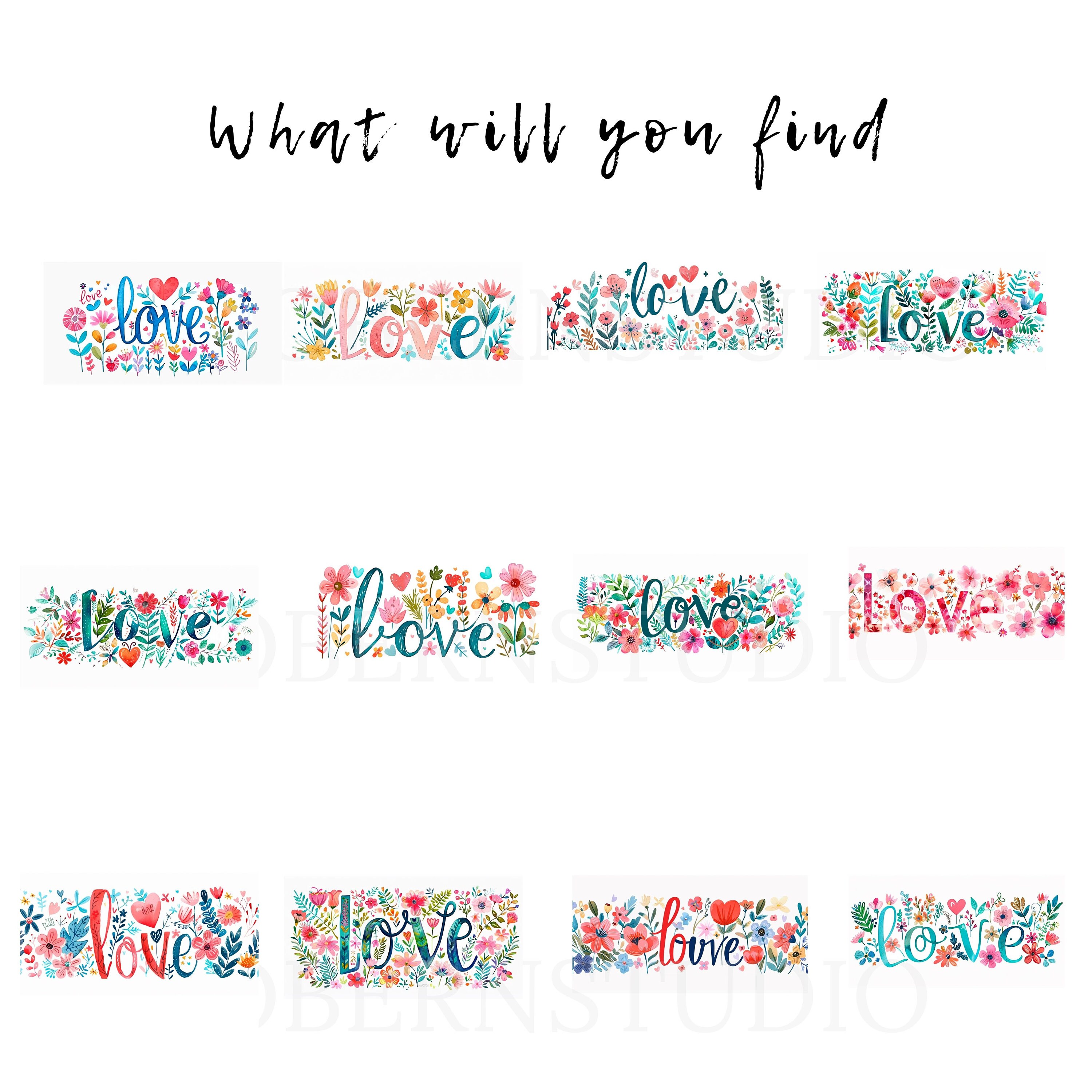 Love Flower Border Clipart Bundle 12 High Quality Png,watercolor Floral ...