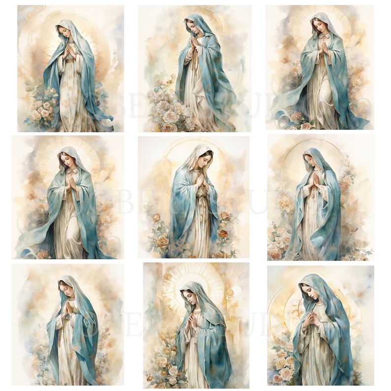 Virgin Mary Clipart,bundle 15 High Quality Png,watercolor Vintage Holy ...