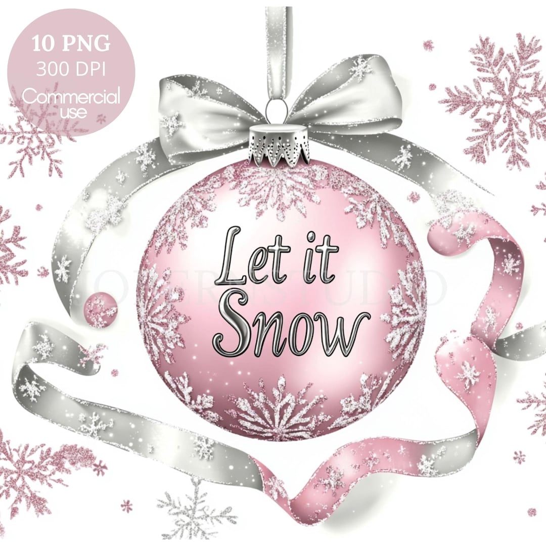 Pink Christmas Ornament Clipart PNG Bundle 10, Watercolor Christmas ...