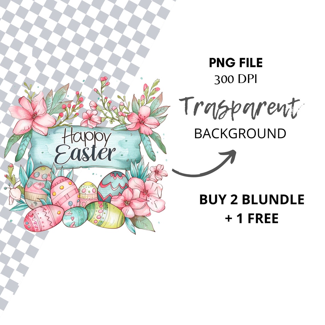 Easter Word Clipart PNG Bundle 15 High Quality,pastel Easter Watercolor ...