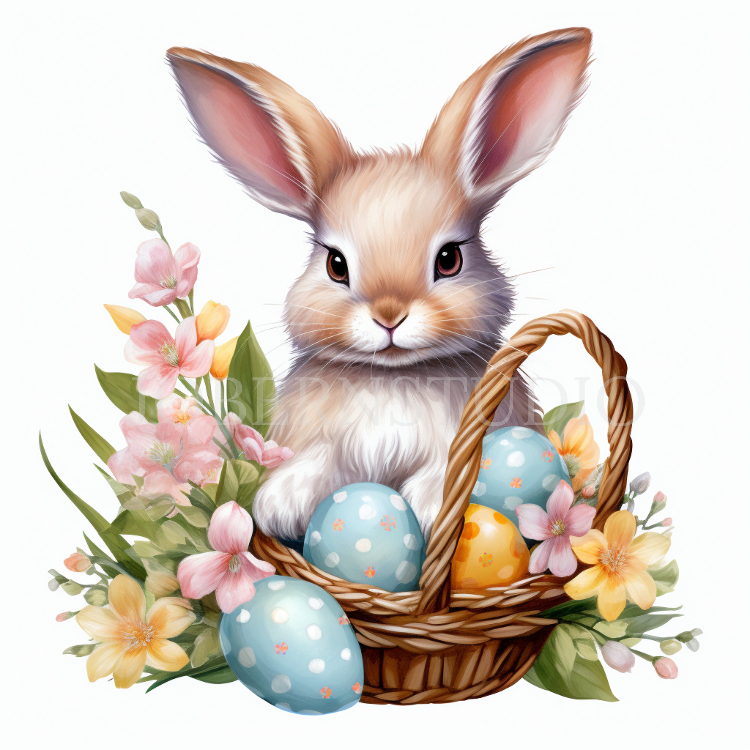 Easter Bunny Clipart PNG Bundle 10 High Quality JPG, Easter Watercolor ...