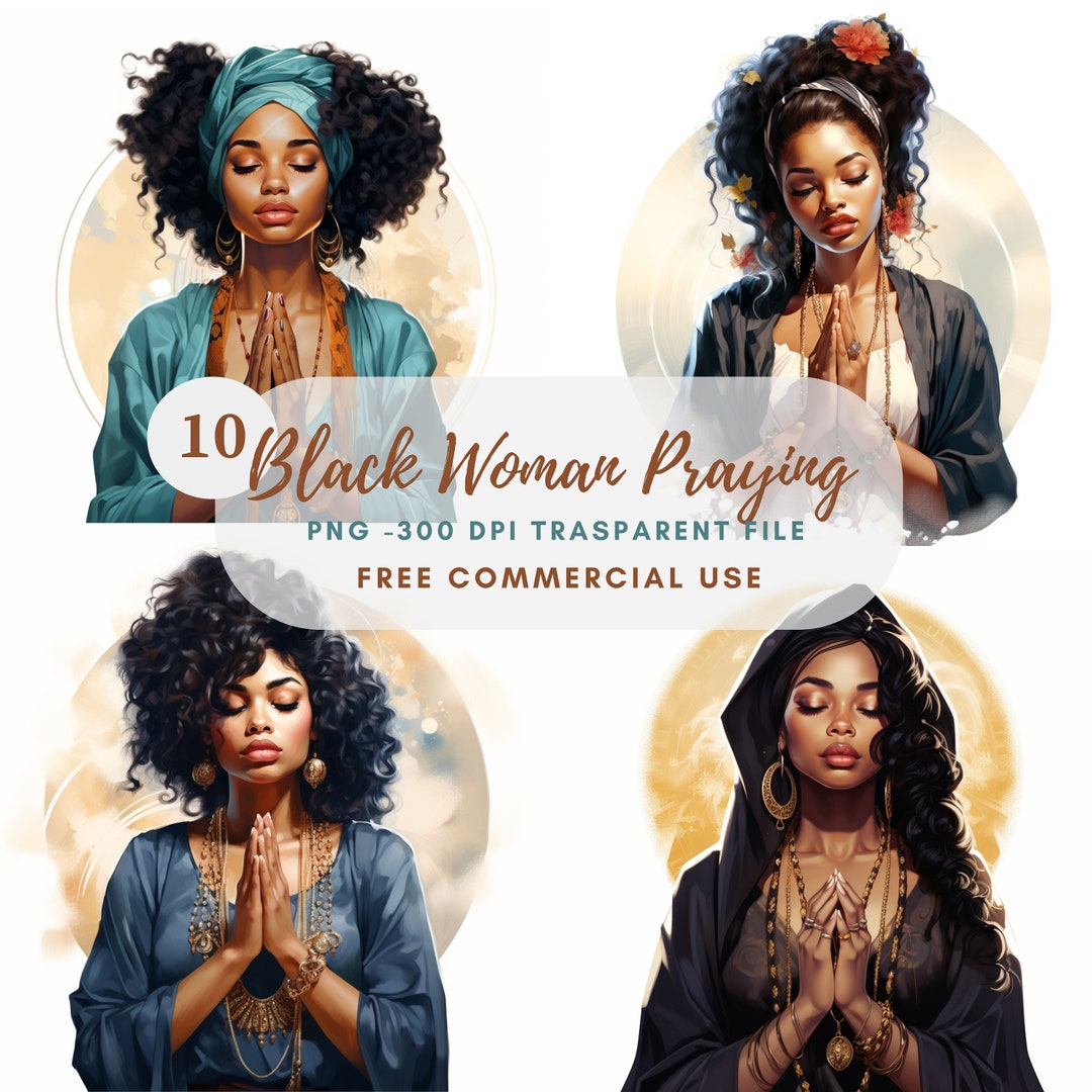 Black Woman Praying Clipart Png,bundle 10 High Quality Jpg,digital Download,card Making,digital ...