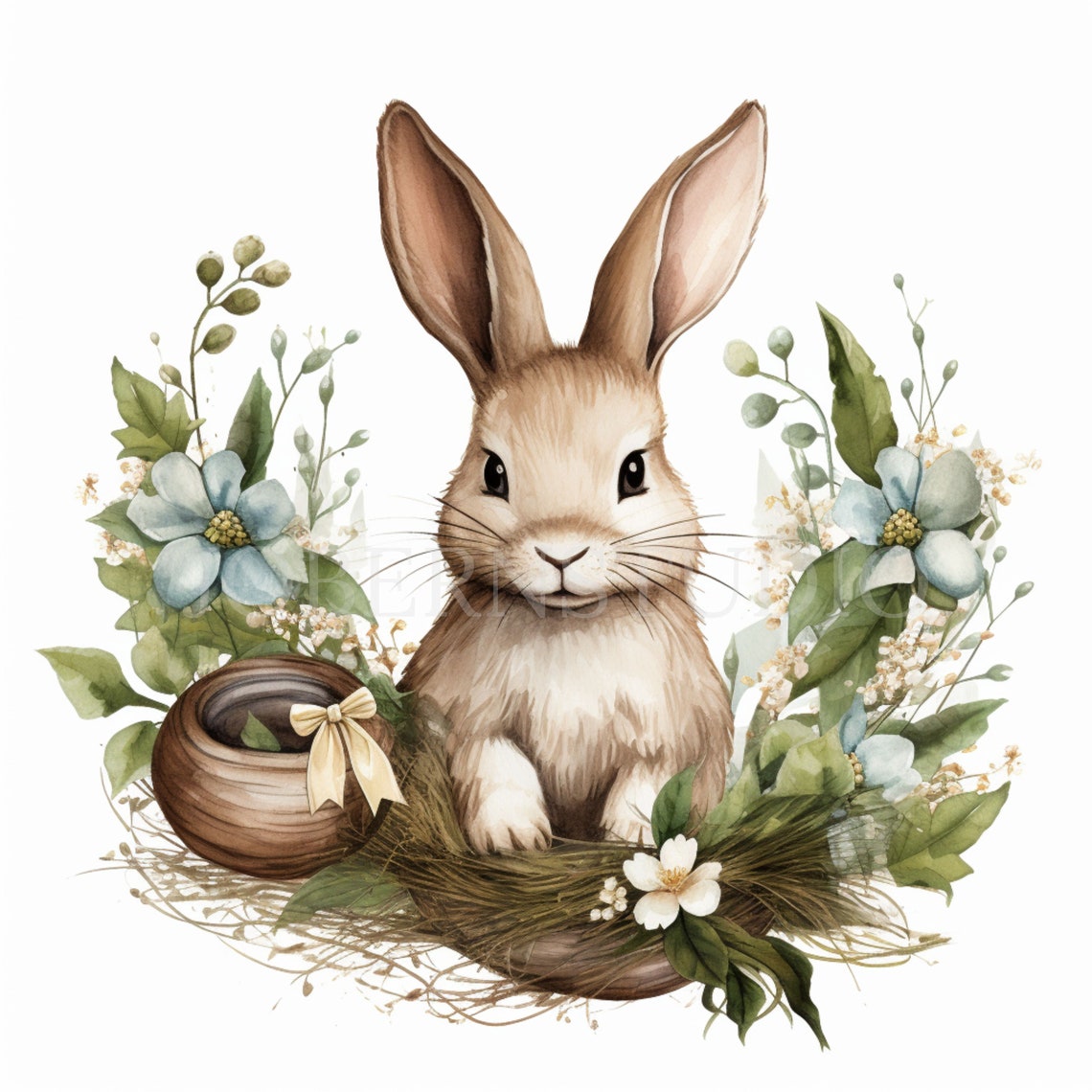 Easter Bunny Rustic Clipart PNG Bundle 10 High Quality JPG, Watercolor ...