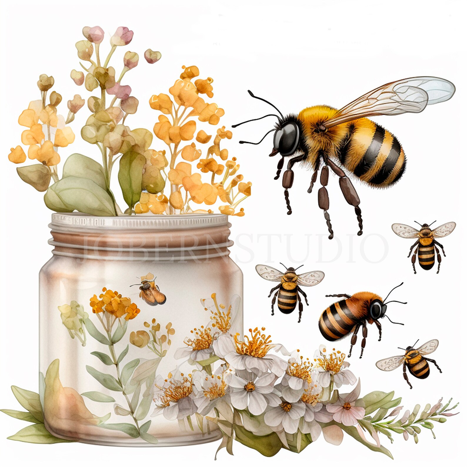 Bees and Honey Clipart PNG Bundle 13 High Quality JPG, Vintage Bee ...