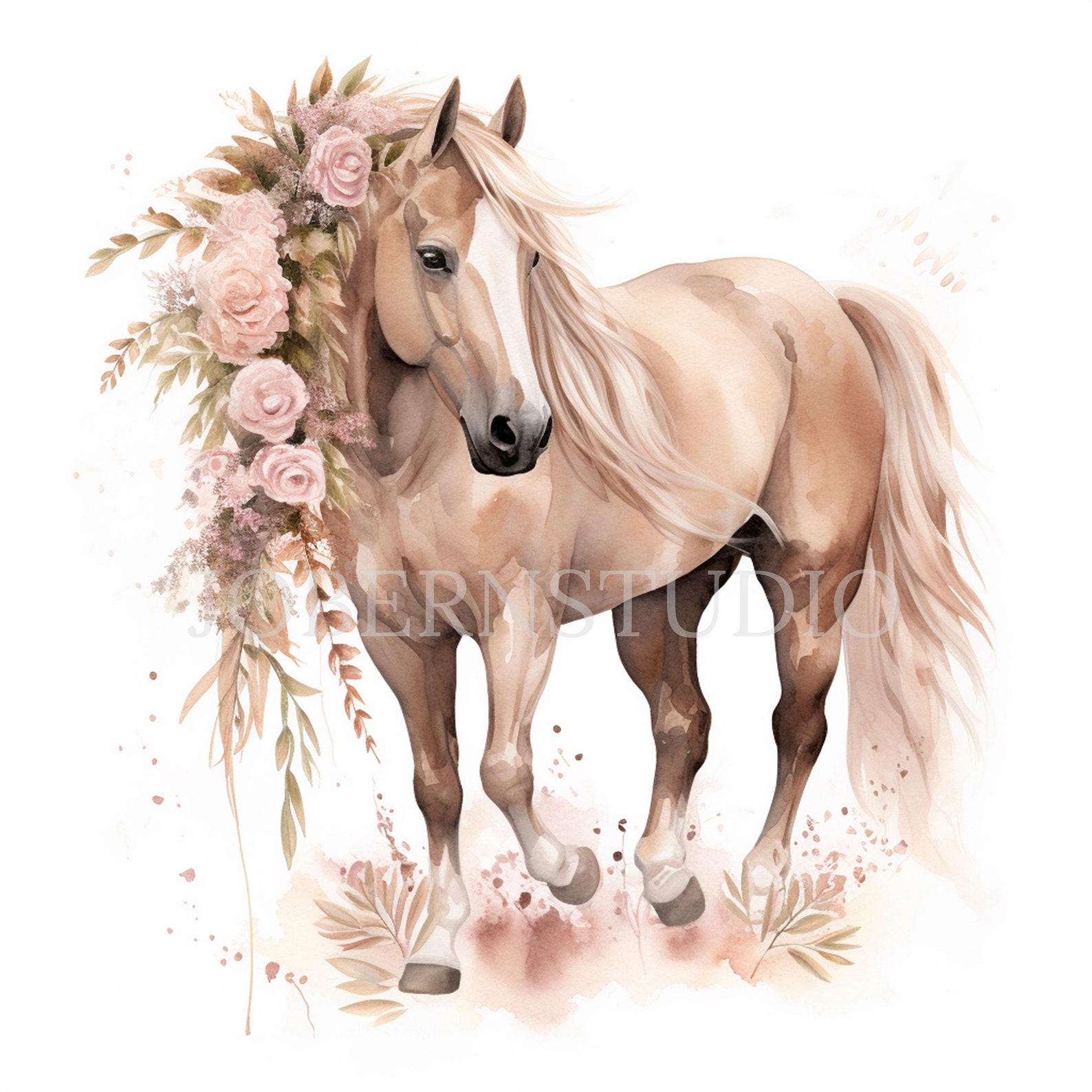 Flower Horse Clipart PNG Bundle 12 High Quality,watercolor Horse ...