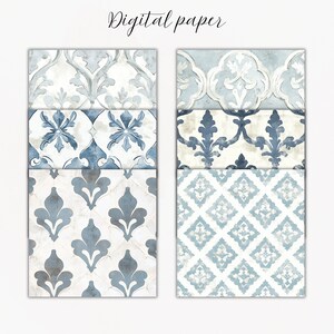 Italian Blue Pattern Digital Paper Pack- Scrapbook Junk Journal Papers ...