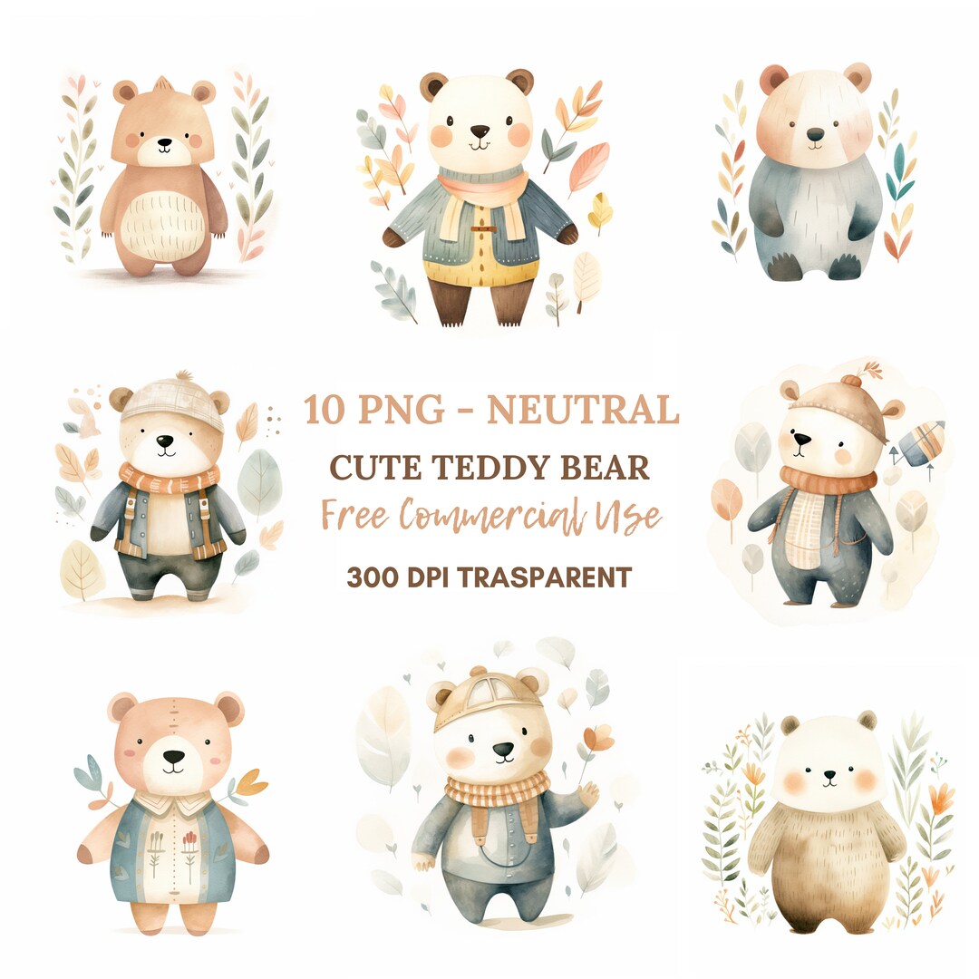 Teddy Bear Baby Party Clipart PNG,10 High Quality,watercolor Digital ...