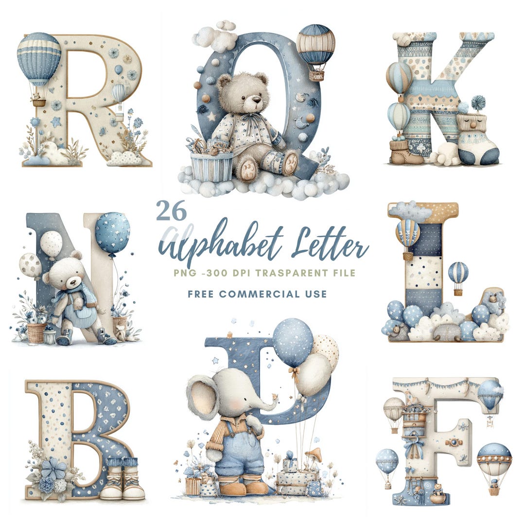 Nursery Alphabet Letter,clipart Bundle 26 High Quality PNG, Watercolor ...