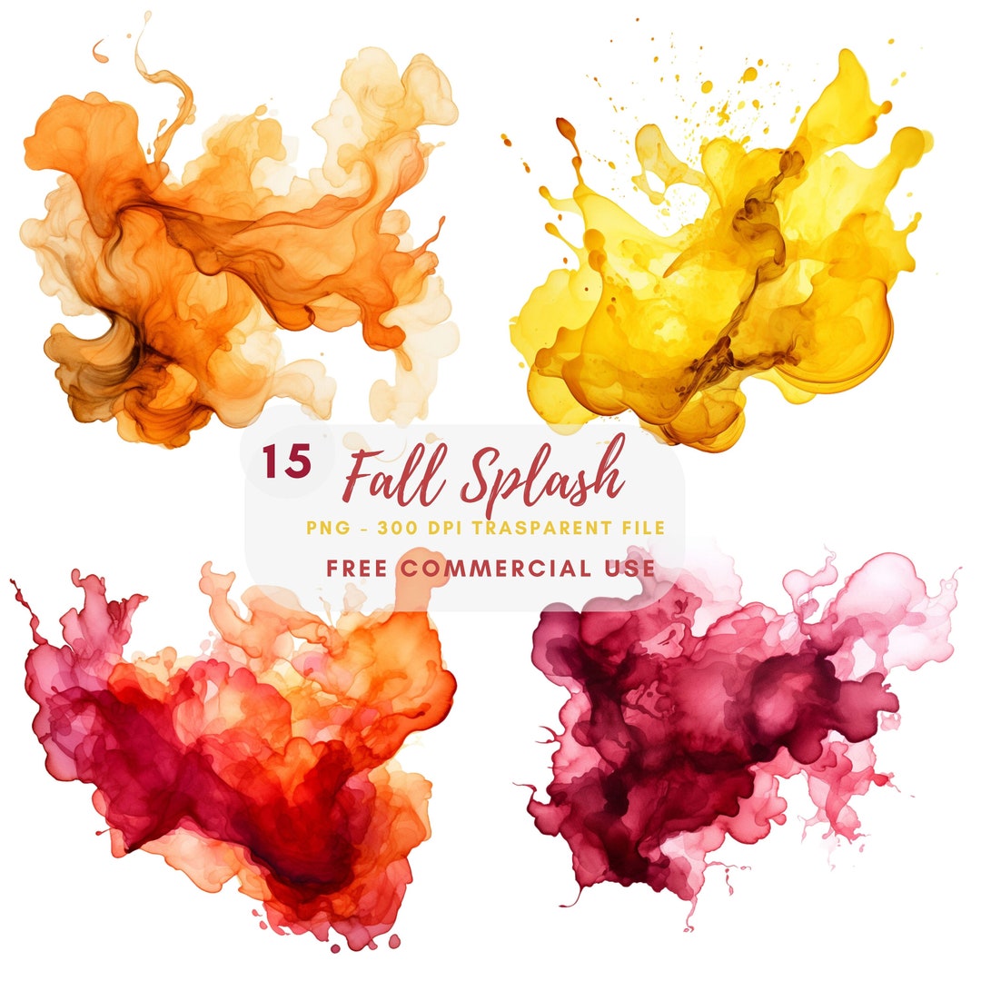 Watercolor Fall Color Splash Clipart,15 Watercolor Graphics Alcohol Ink ...