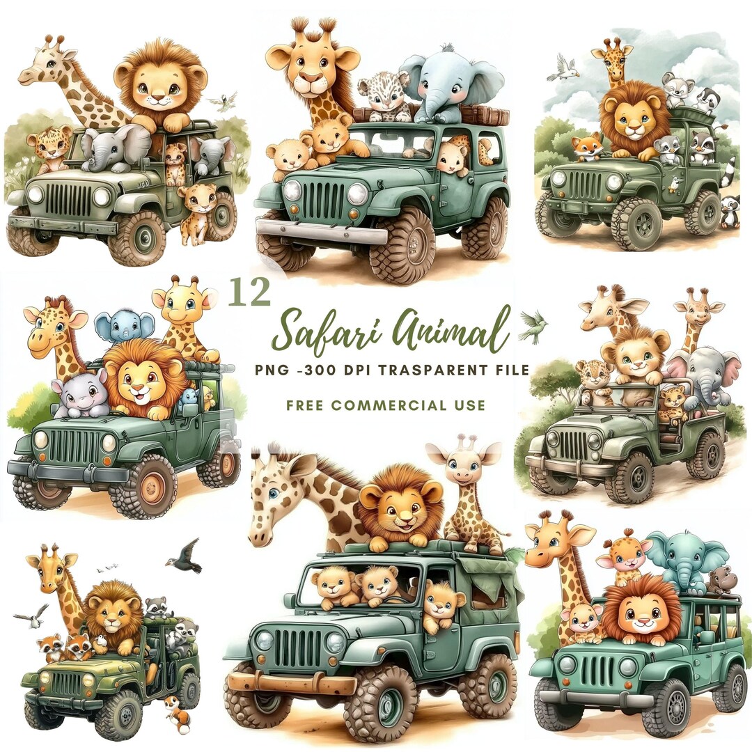 Safari Animal Clipart Bundle 12 High Quality PNG, Watercolor Safari ...