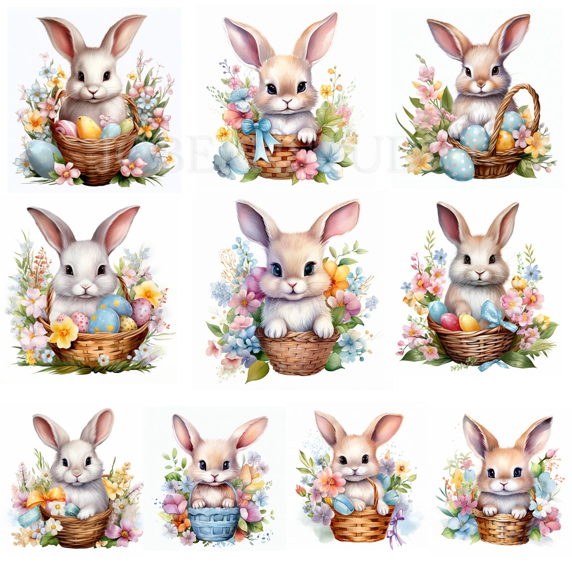 Easter Bunny Clipart PNG Bundle 10 High Quality JPG, Easter Watercolor ...