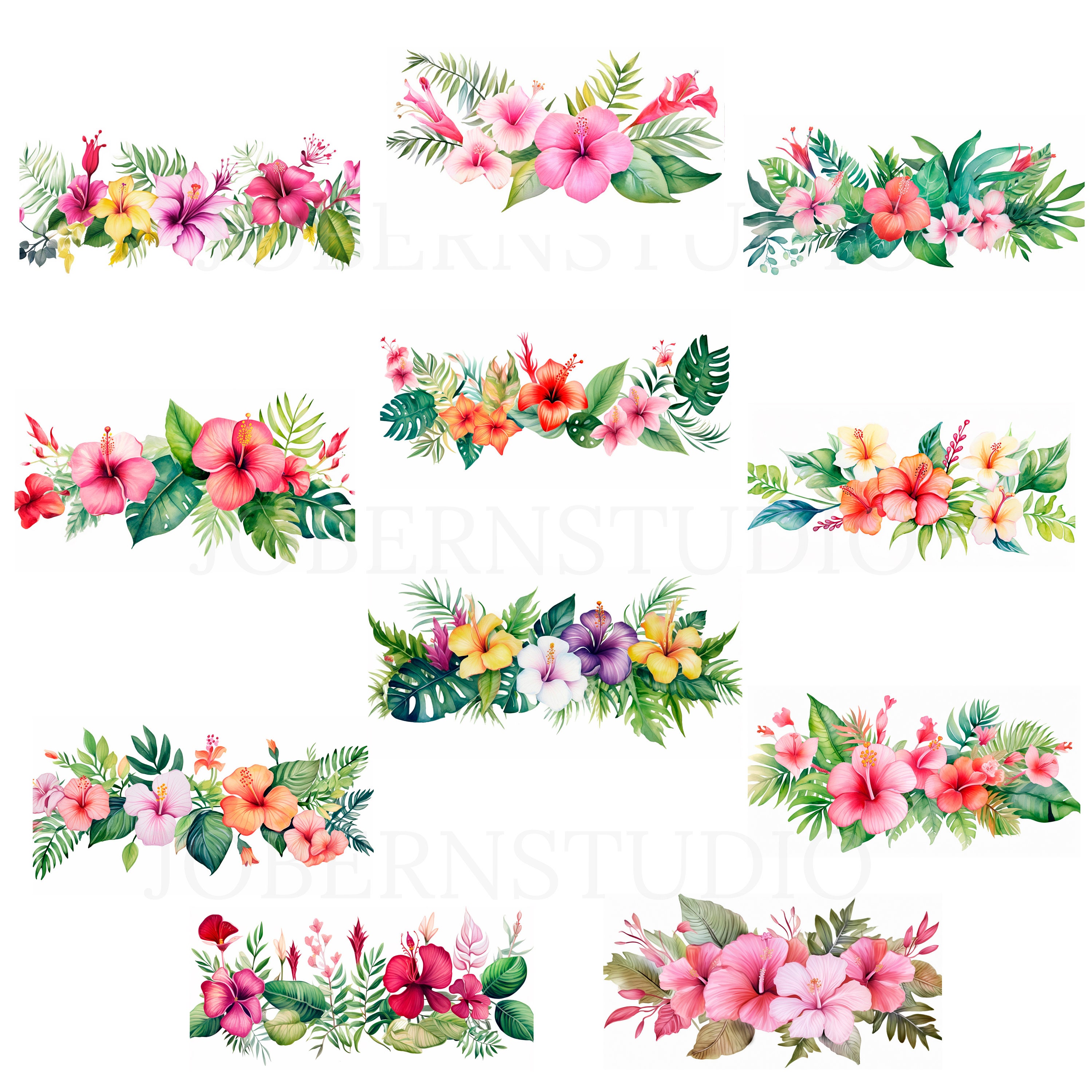 Tropical Garland Clipart Bundle 20 High Quality Png,watercolor Floral ...