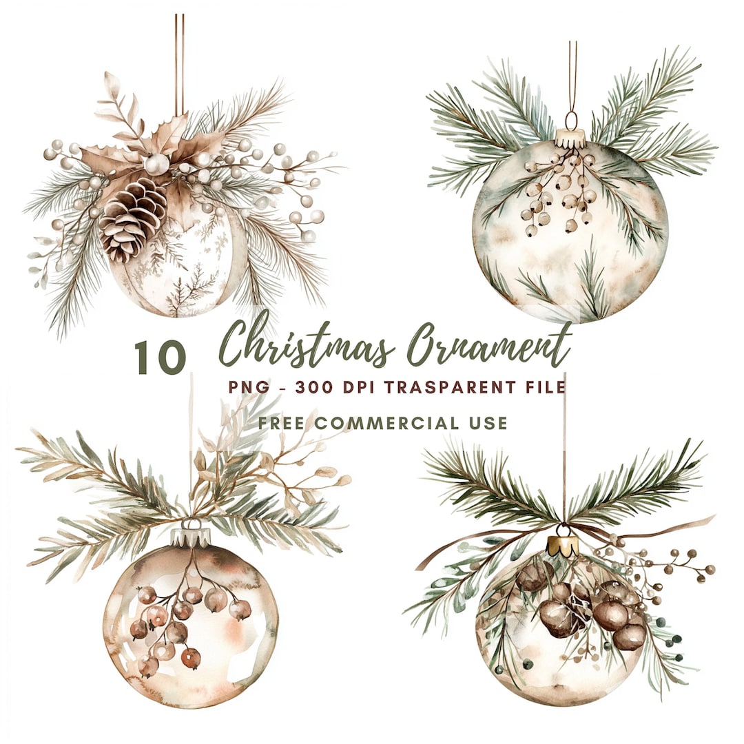 Christmas Ornament Clipart PNG Bundle 10, Watercolor Christmas ...