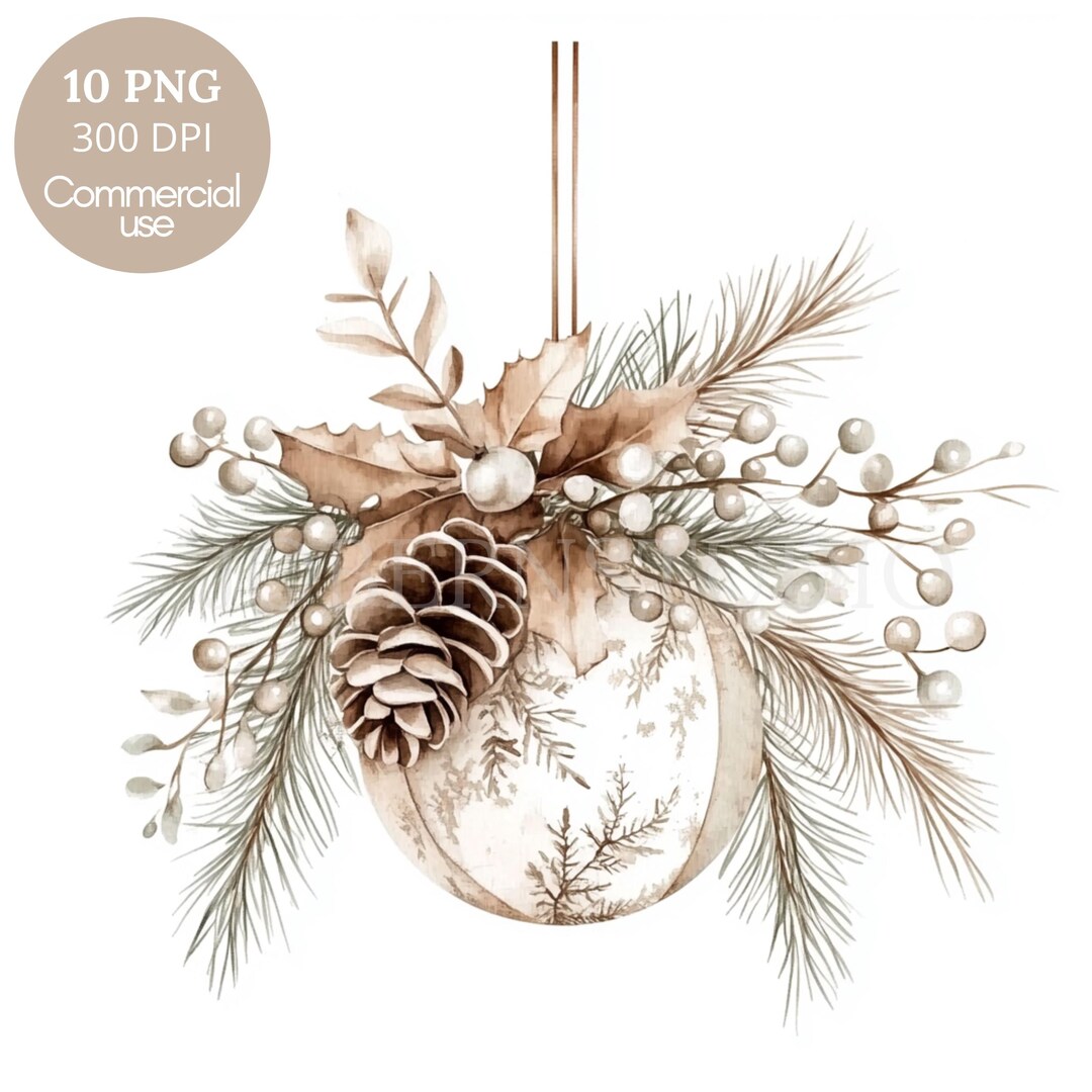 Christmas Ornament Clipart PNG Bundle 10, Watercolor Christmas ...