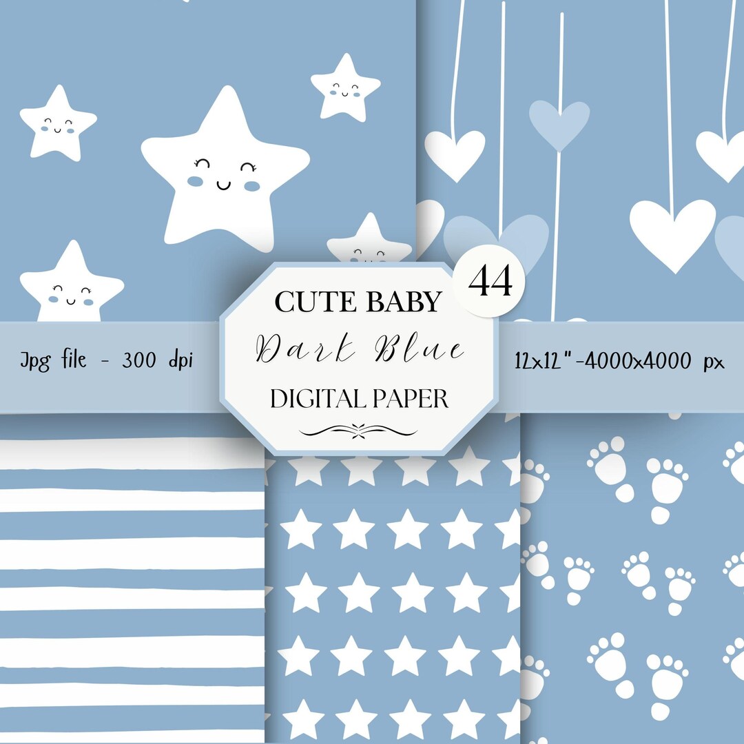 Blue Cute Baby Digital Paper Pack- 44 Nursery Scrapbook Junk Journal ...