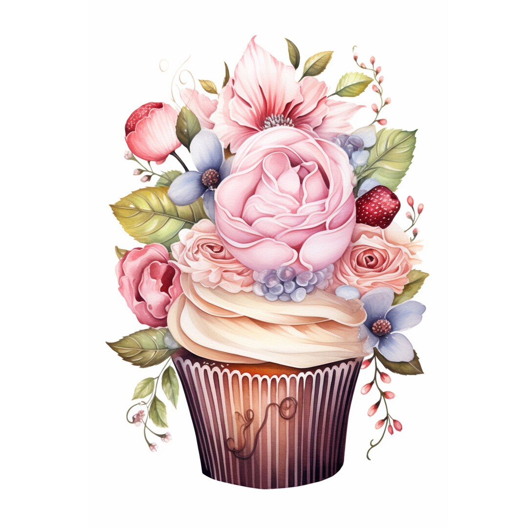 Flower Cupcake Clipart,bundle 10 High Quality Png,watercolor Fruit ...