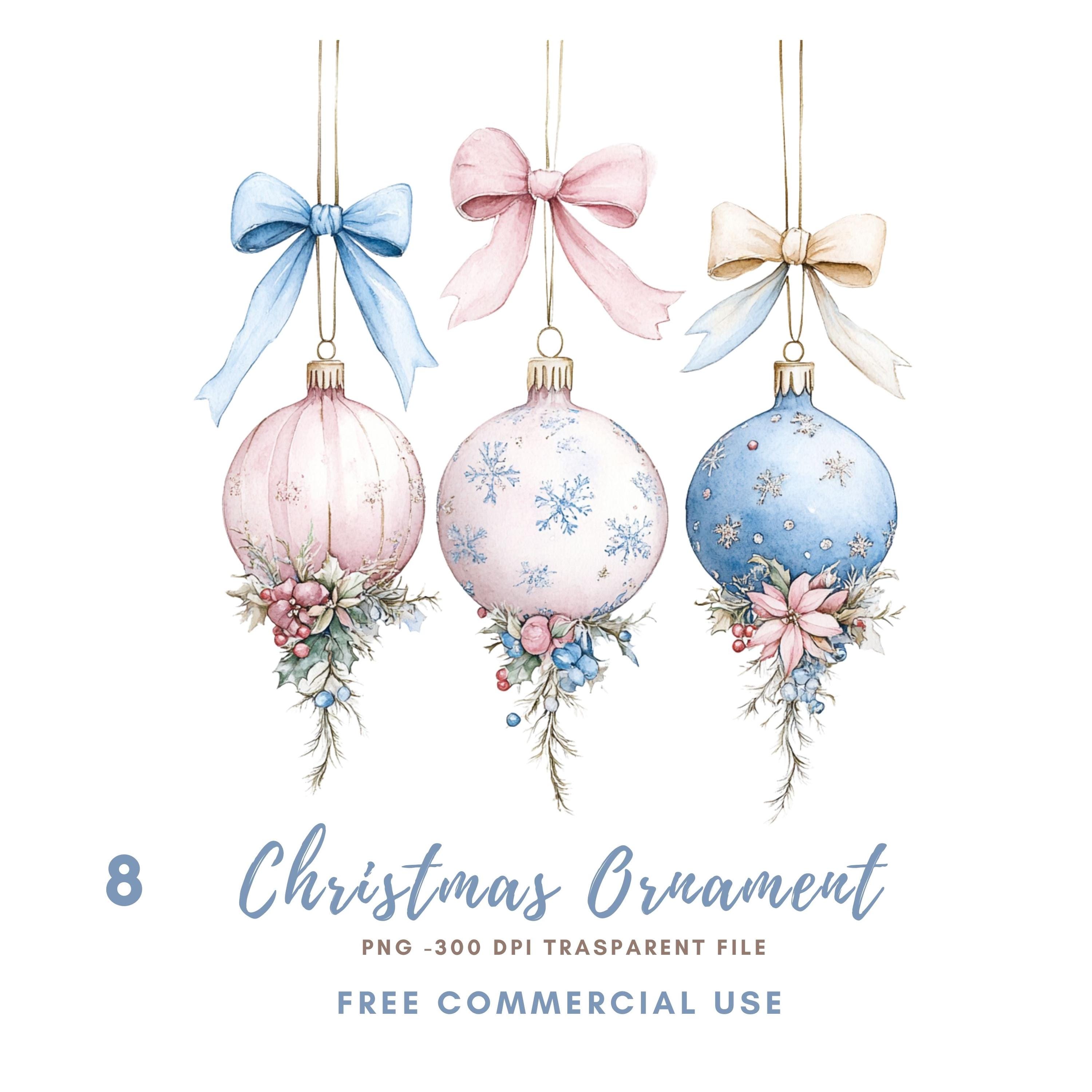Pink Christmas Ornament Clipart PNG Bundle 8 | Watercolor Christmas ...