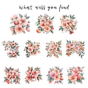 Peach Rose Branch Garland Clipart Bundle 11 High Quality, Watercolor ...