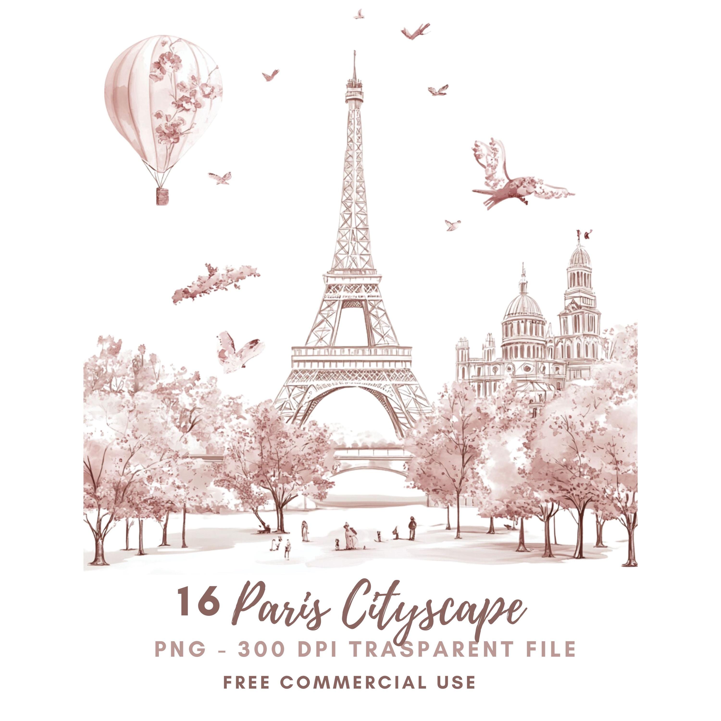 Paris Cityscape Clipart Png,bundle 16 High Quality,watercolor Pink City ...