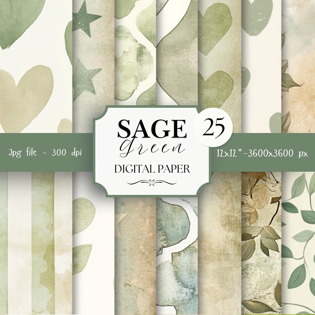 Vintage Sage Green Digital Paper Pack Scrapbook Junk Journal Papers ...