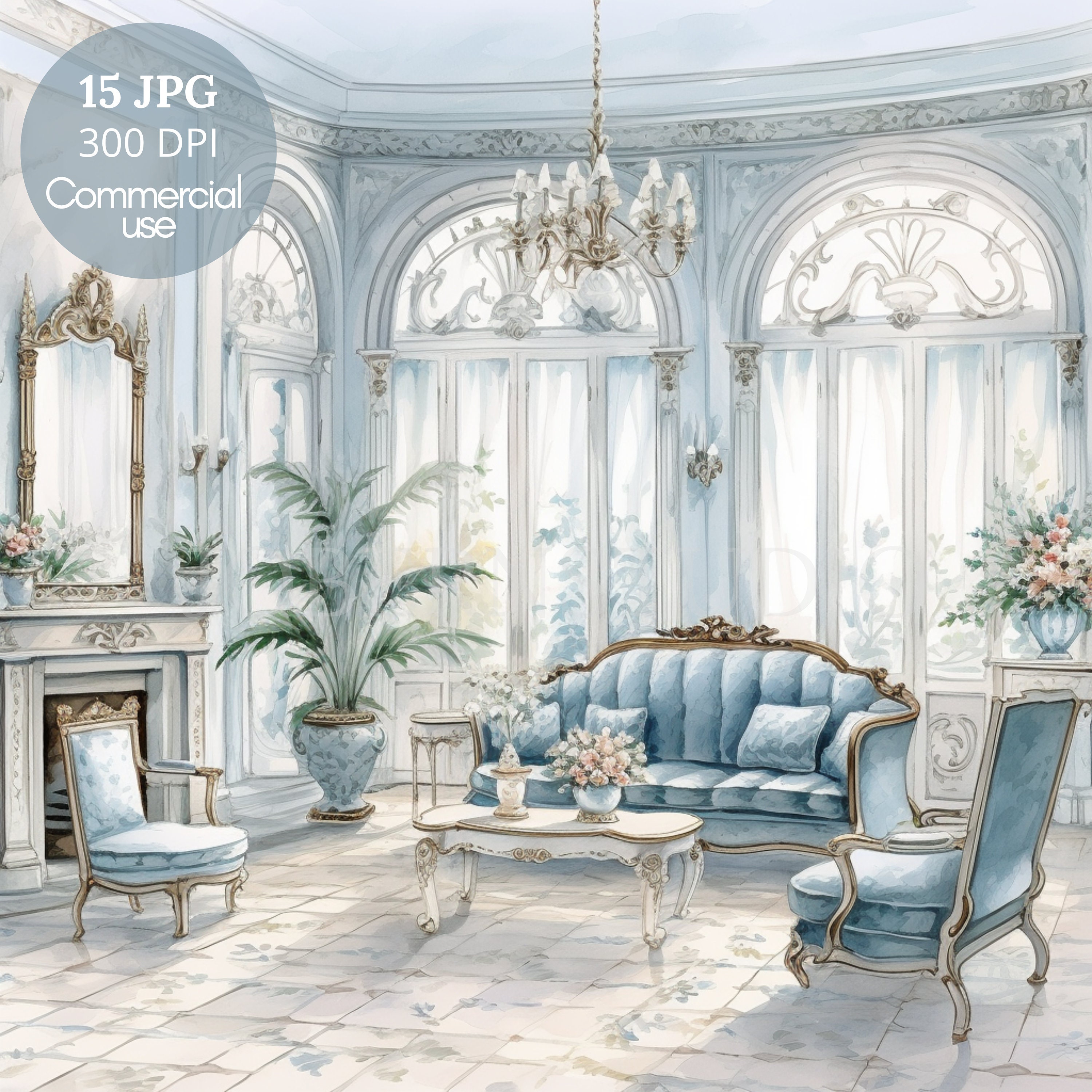 Living Room Clipart Bundle 15 High Quality Jpgs,watercolor Home Decor ...