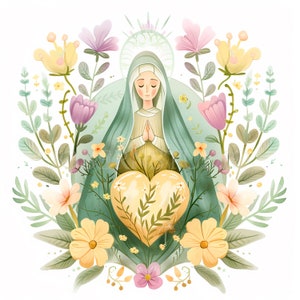 Immaculate Sacred Heart Clipart,bundle 15 High Quality,holy Mary ...
