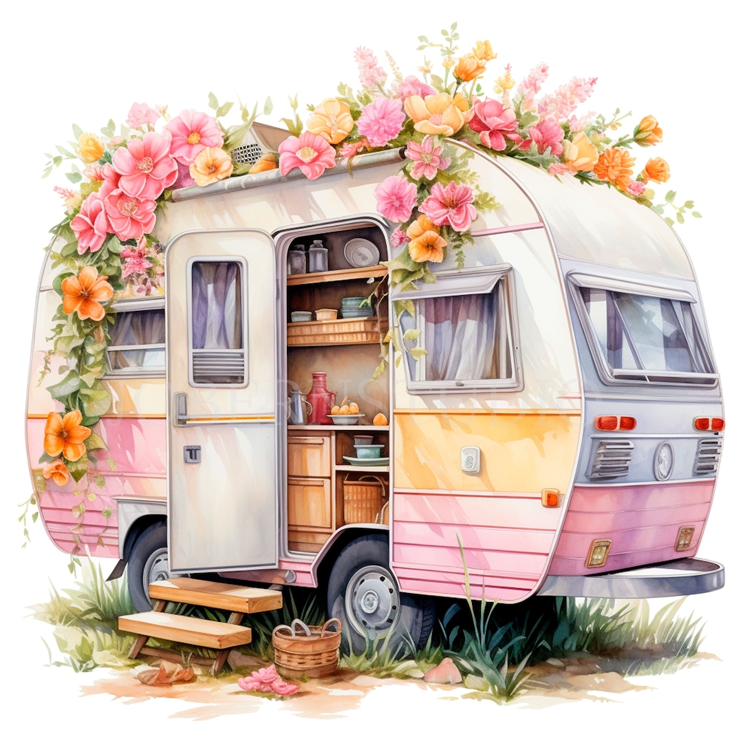 Flower Camper Clipart Png,bundle 10 High Quality,watercolor Spring ...