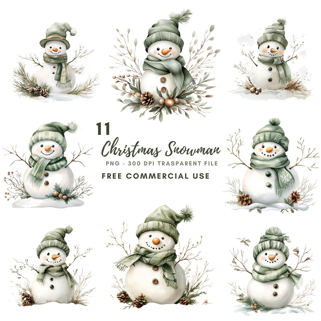 Watercolor Christmas Snowman Clipart Png,bundle 11 High Quality ,green ...