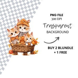 Funny Autumn Cat Clipart PNG Bundle 11 High Quality PNG, Watercolor ...