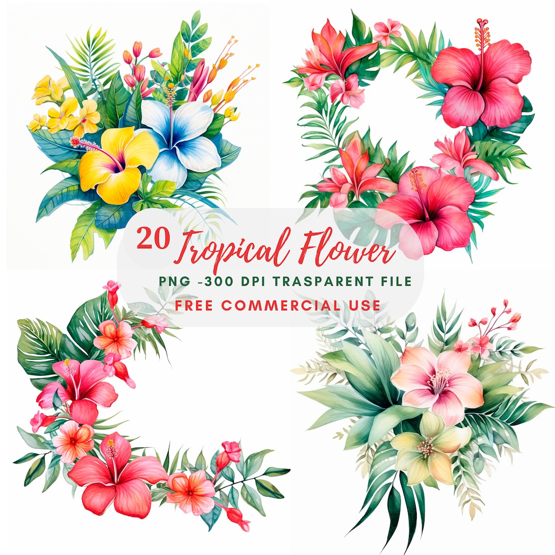 Tropical Garland Clipart Bundle 20 High Quality Png,watercolor Floral ...