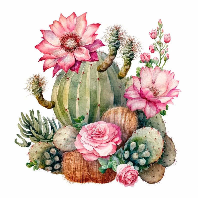 Pink Cactus Clipart Bundle 10 High Quality JPG ,watercolor Home Decor ...