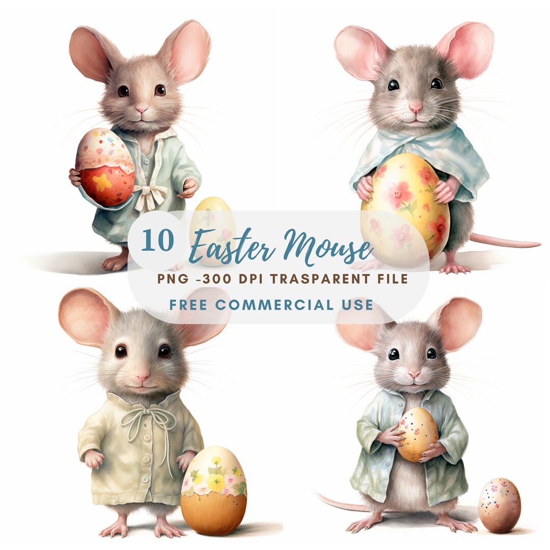 Easter Mouse Clipart PNG Bundle 10 High Quality, Pastel Easter ...