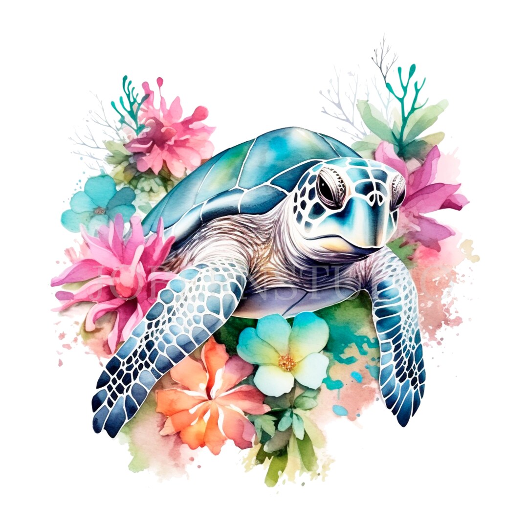 Sea Turtle Flower Clipart Png,bundle 15 High Quality Jpg,digital ...