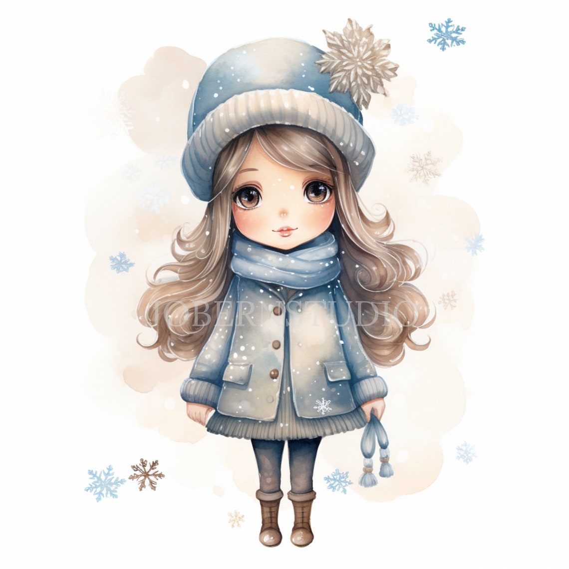 Winter Girl Watercolor Clipart PNG 15 High Quality - Etsy
