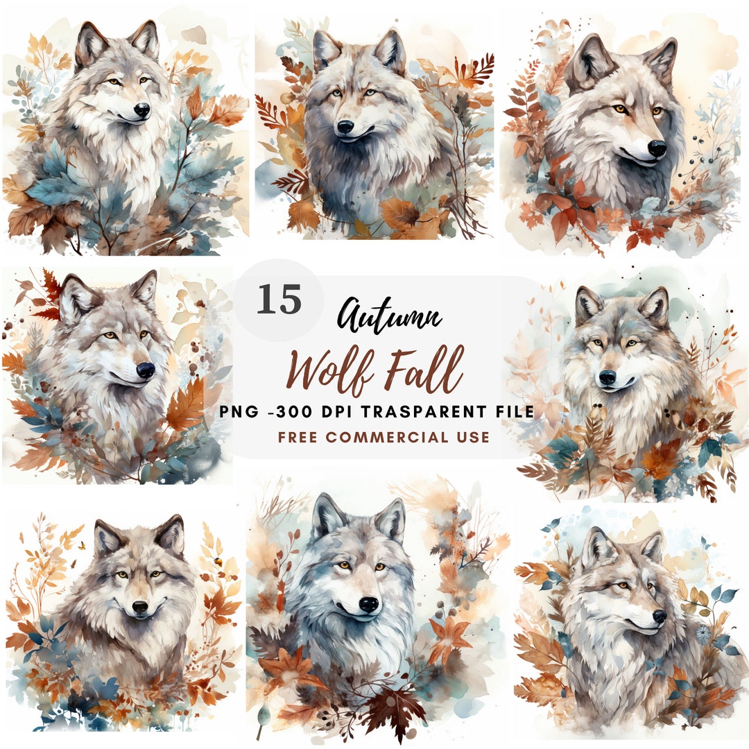Wolf Fall Clipart Png,bundle 15 High Quality Jpg,watercolor Digital ...