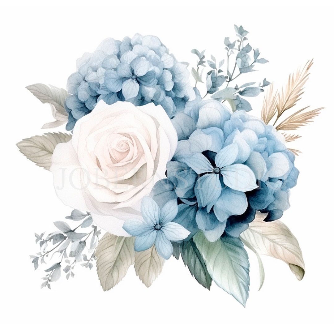Blue Flower Clipart Bundle 10 High Quality PNG, Watercolor Wedding ...